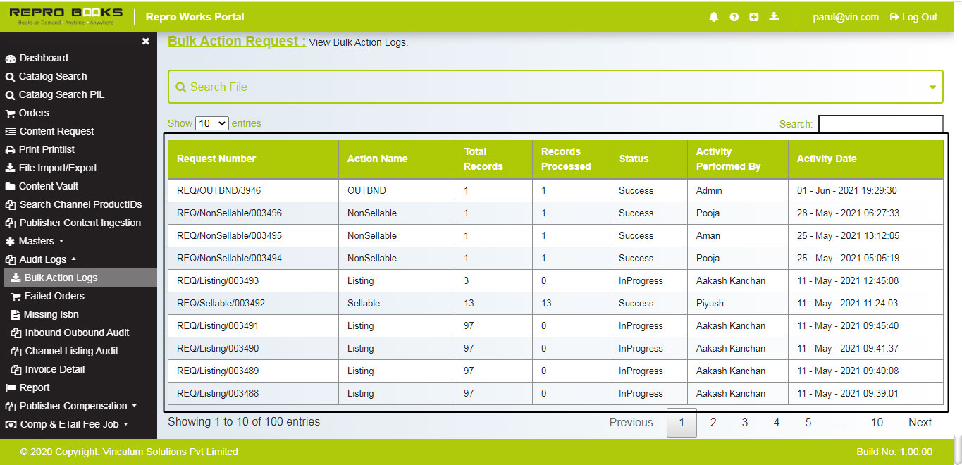 Bulk Action Log - ReproWorks