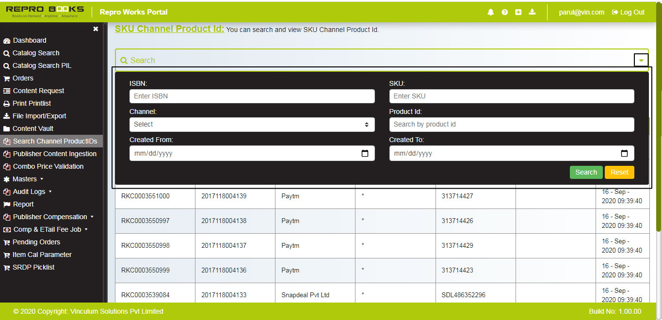 Search Channel Product IDs - ReproWorks