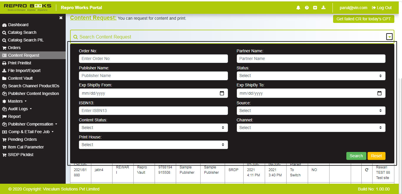 Check Content Request Status - ReproWorks