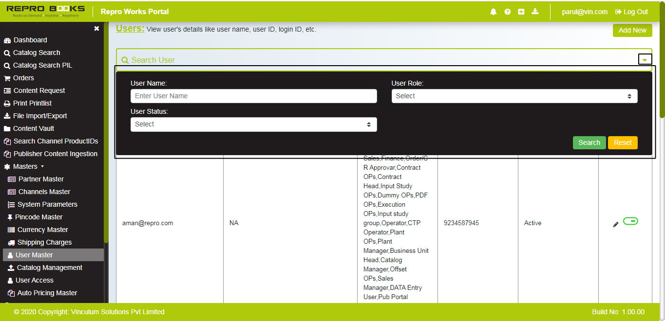 User Master - ReproWorks