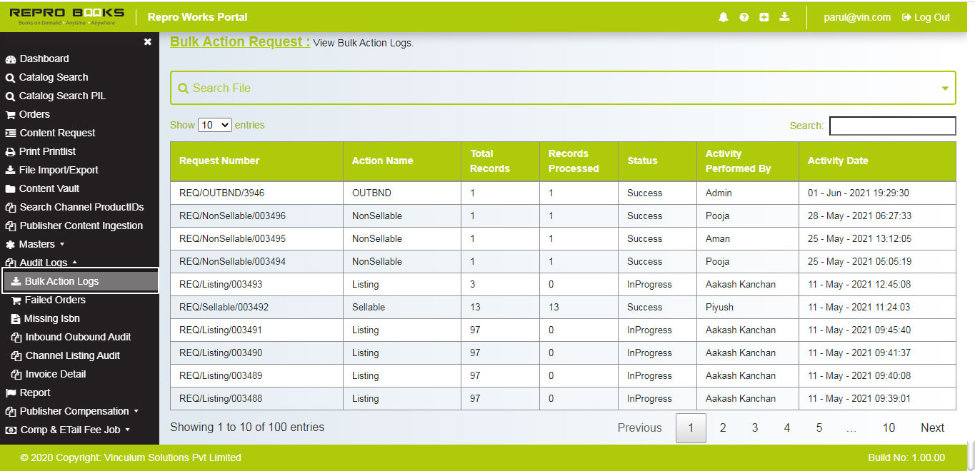 Bulk Action Log - ReproWorks