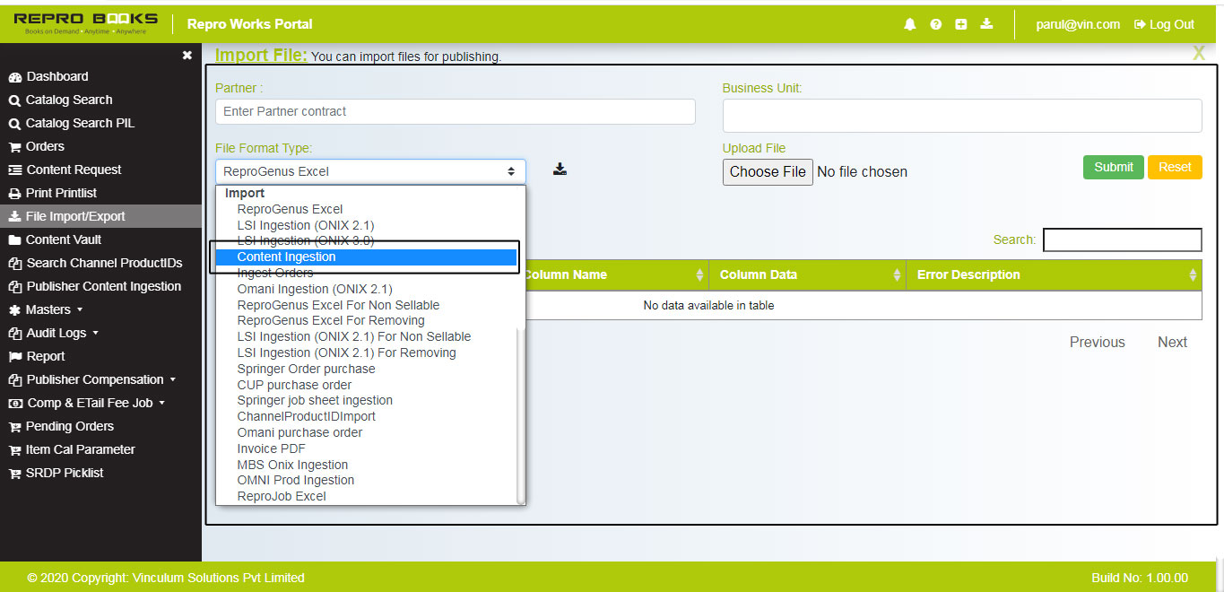 Import Content for Catalog - ReproWorks
