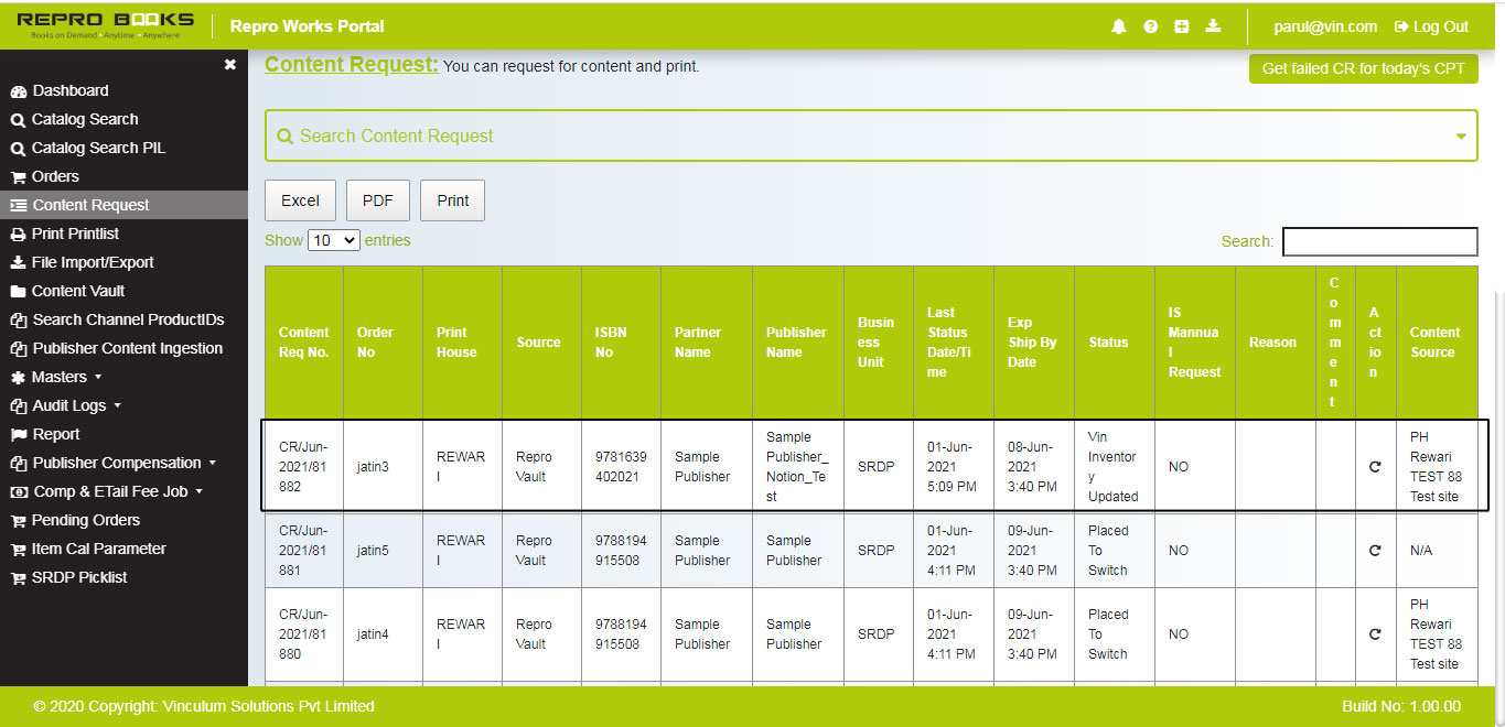 Check Content Request Status - ReproWorks