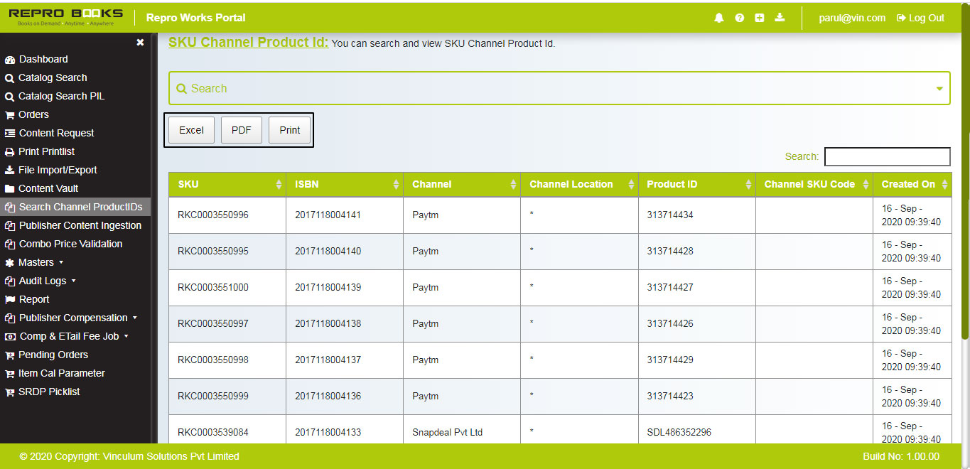 Search Channel Product IDs - ReproWorks