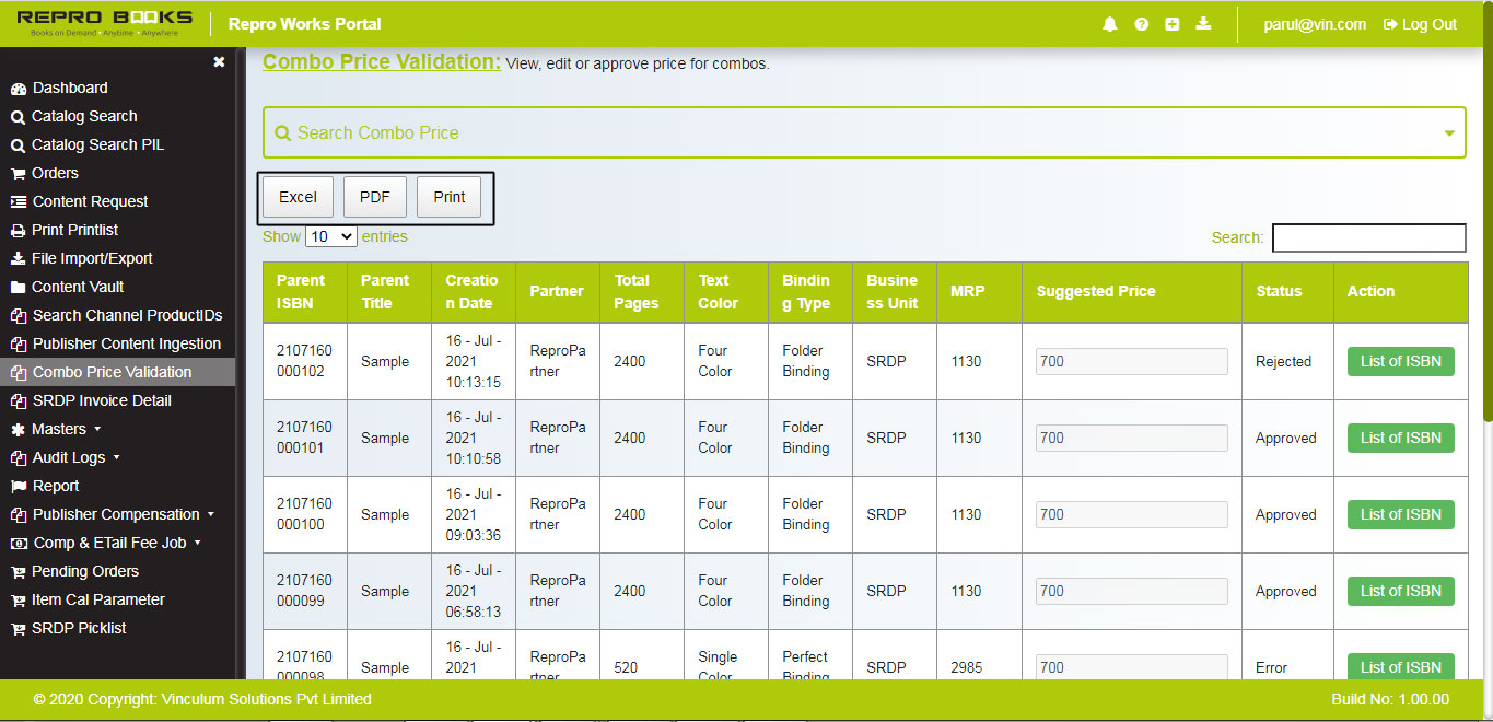 Combo Price Validation - ReproWorks