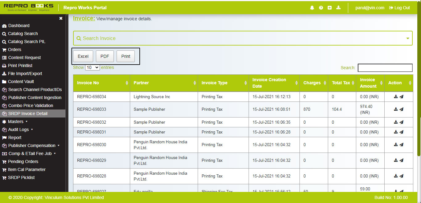 SRDP Invoice Details - ReproWorks