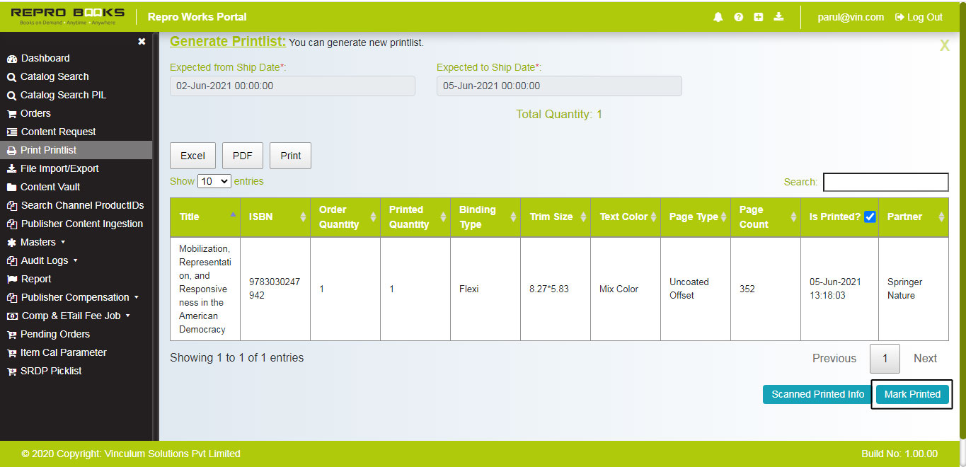 Confirm Content Printing (Update Inventory) - ReproWorks