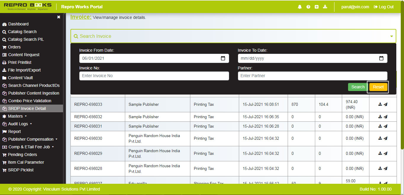 SRDP Invoice Details - ReproWorks