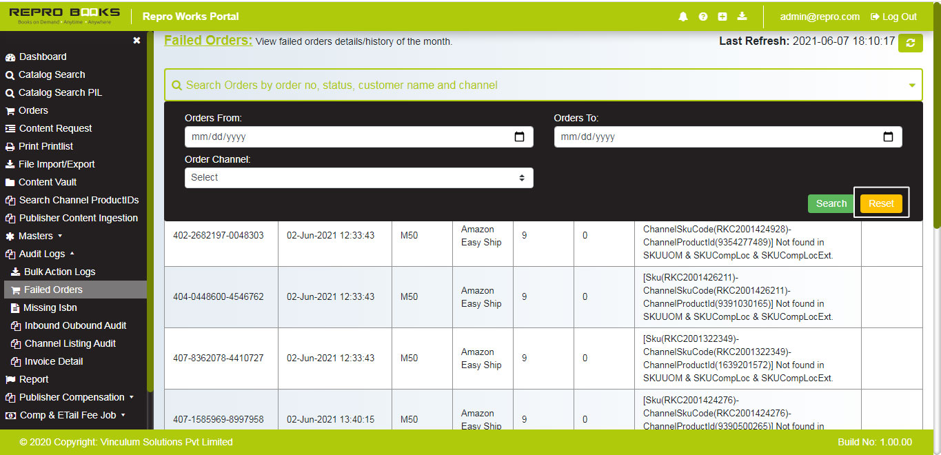 Failed Orders - ReproWorks