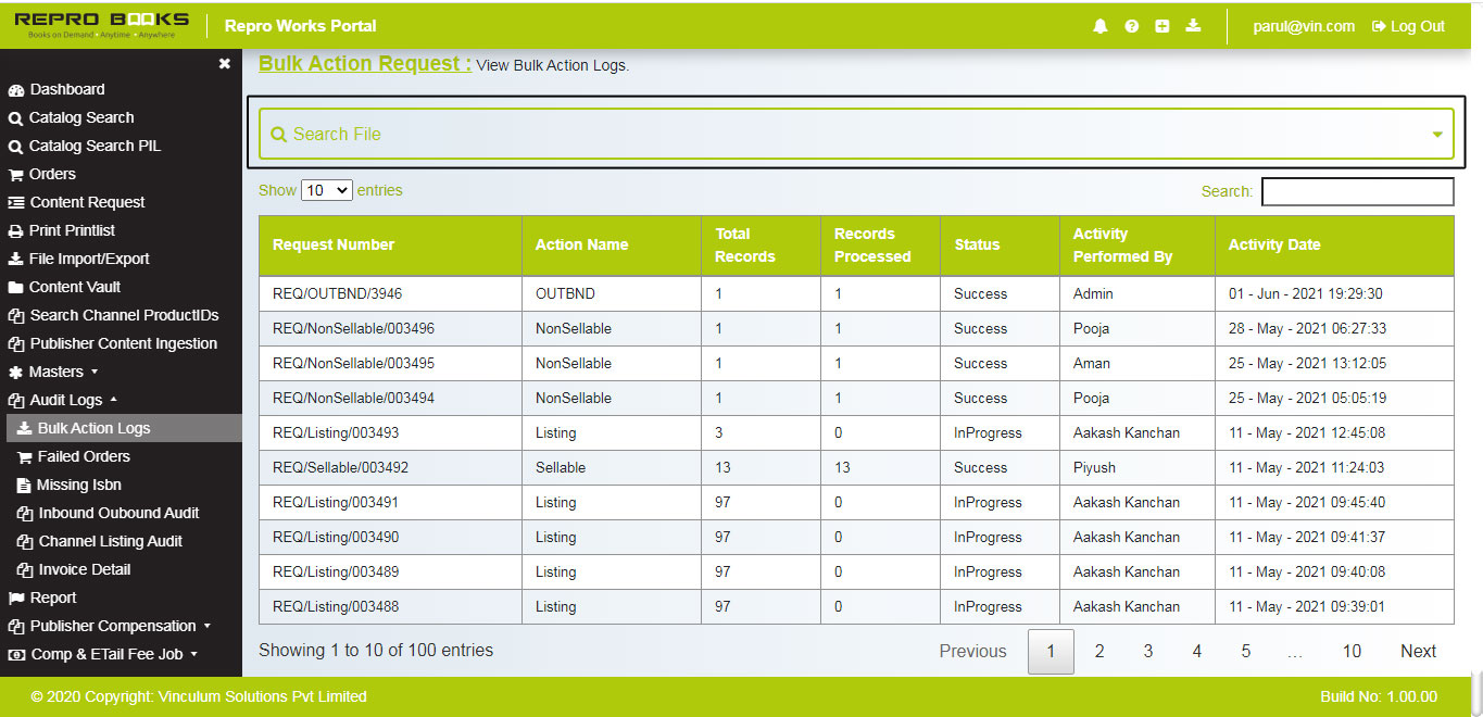 Bulk Action Log - ReproWorks