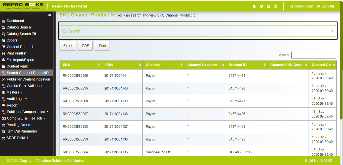 Search Channel Product IDs - ReproWorks