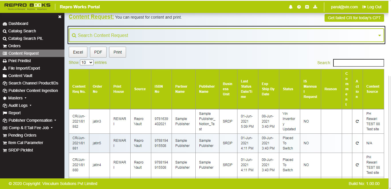Check Content Request Status - ReproWorks