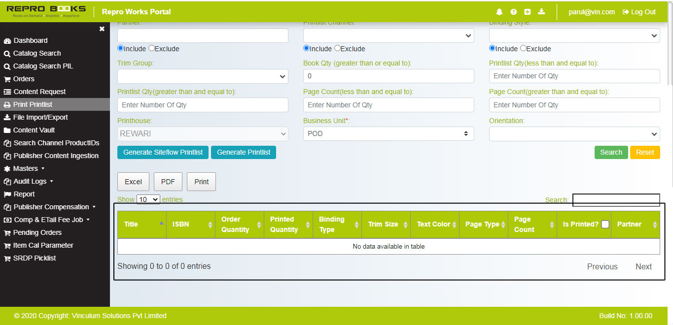 Print Printlist - ReproWorks