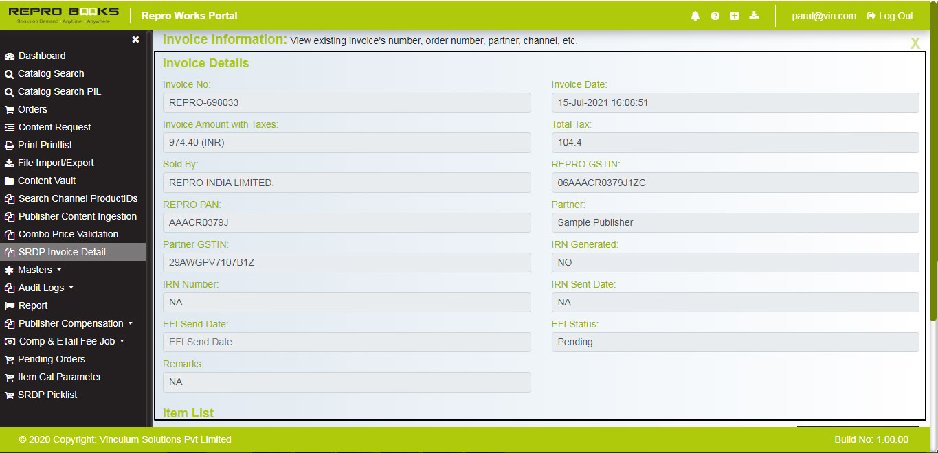 SRDP Invoice Details - ReproWorks