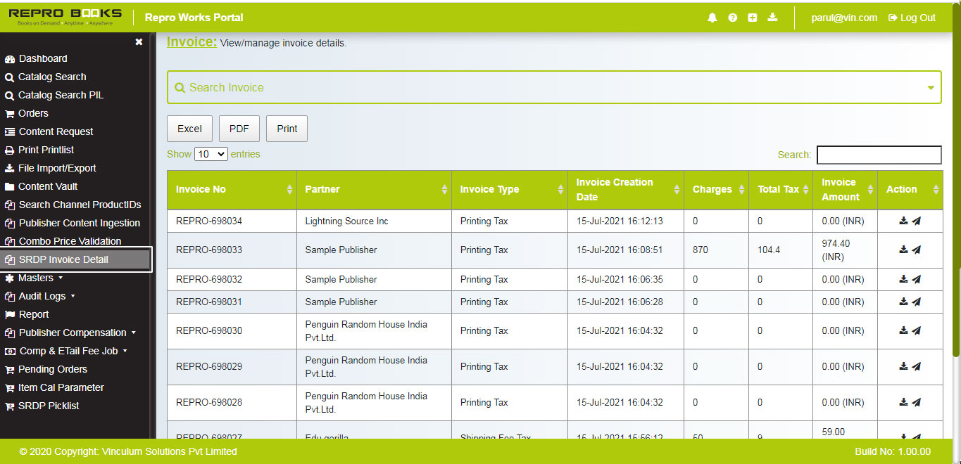 SRDP Invoice Details - ReproWorks